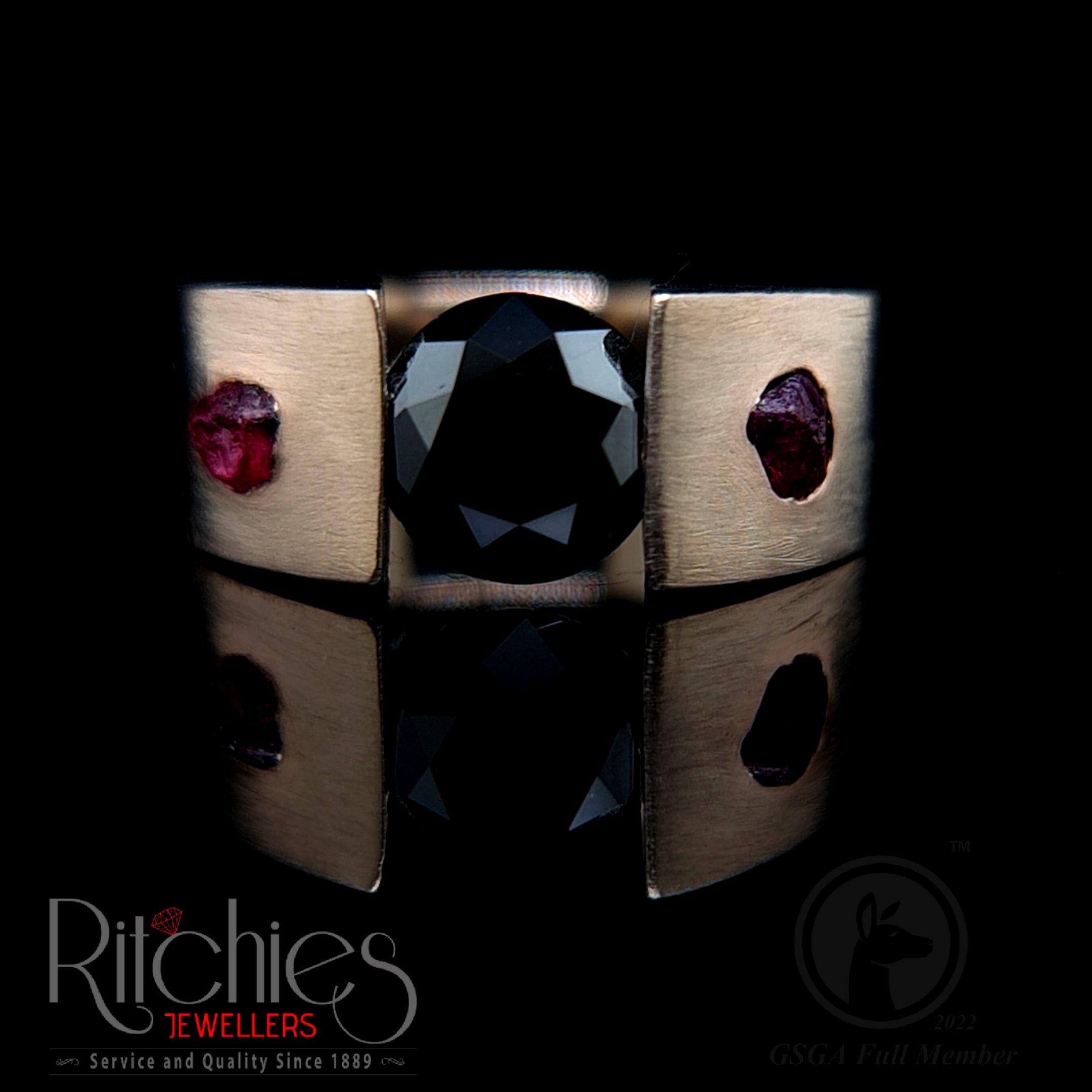 Black Diamond and Uncut Ruby Engagement Ring in 18ct White Gold ...